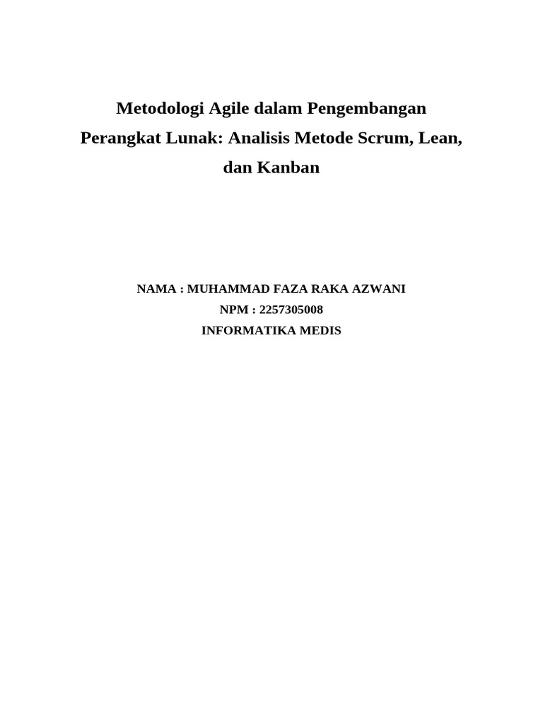 Metodologi Agile Dalam Pengembangan Perangkat Lunak Analisis Metode Scrum, Lean, Dan Kanban | PDF