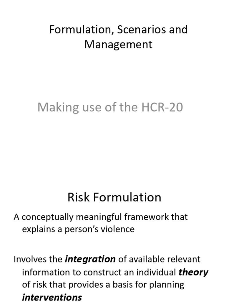 3 HCR-20 V3 Formulation of Risk Scenarios and Risk Management (2) - 1 ...