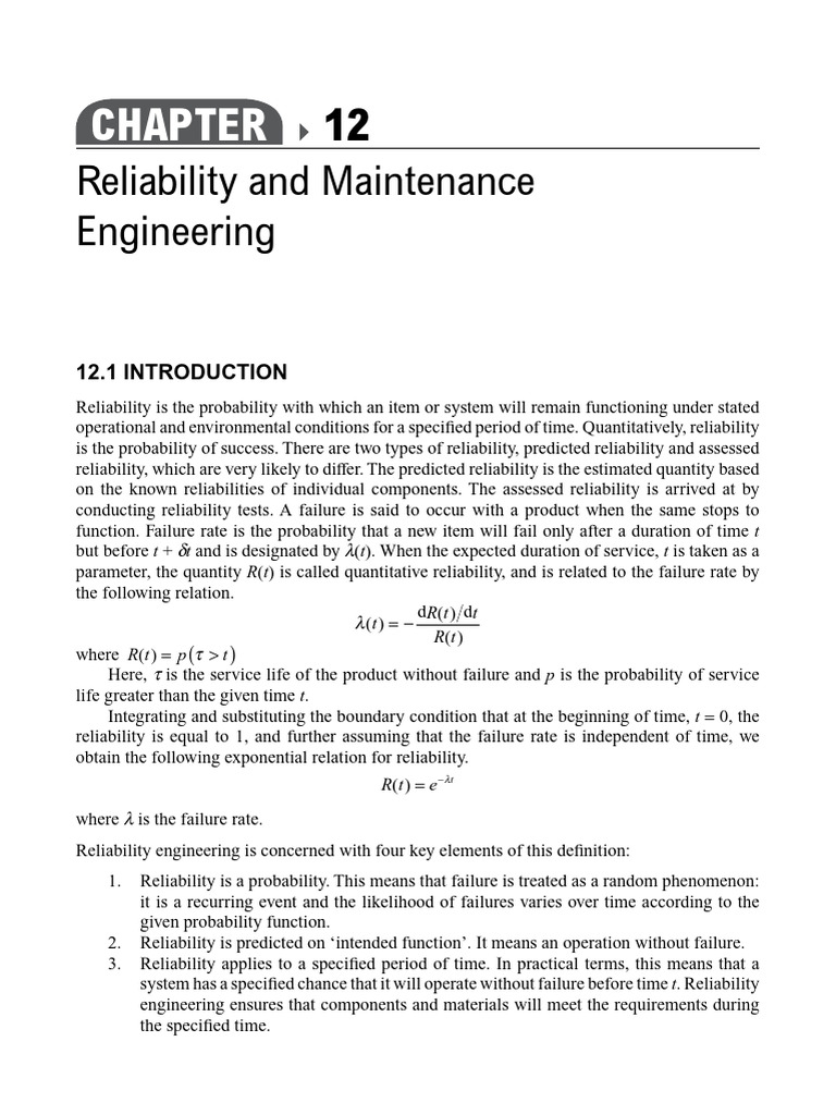 12 Reliability and Maintanance | PDF | Reliability Engineering | Probability