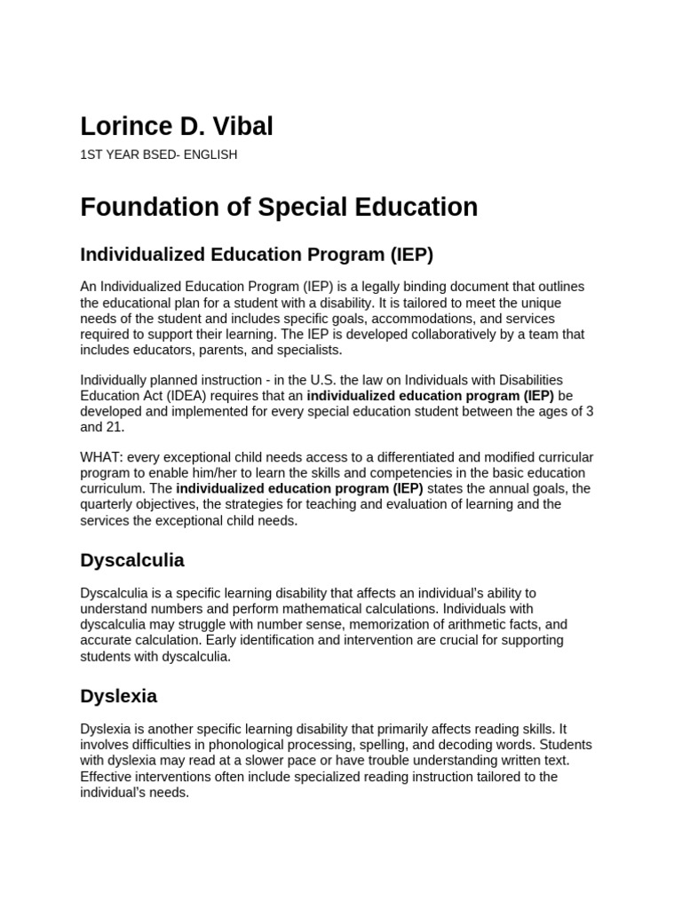 Foundation of Special Education | PDF | Intellectual Disability ...