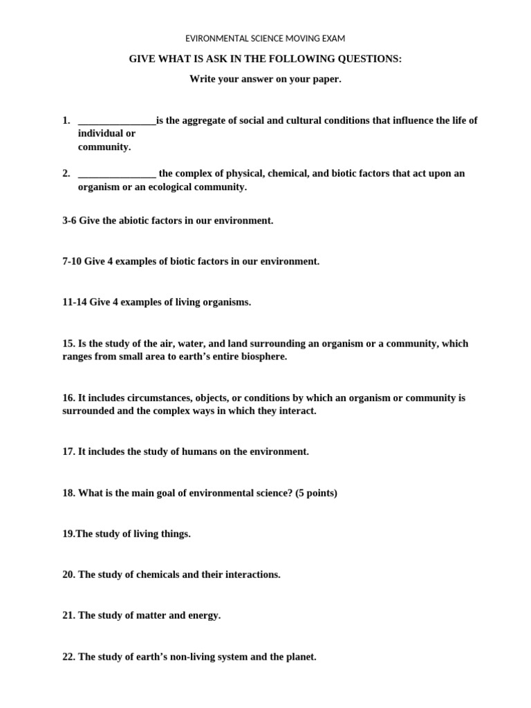 Environmental Science Moving Exam | PDF