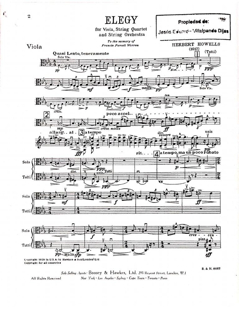 Howells Viola Elegy Viola Part | PDF