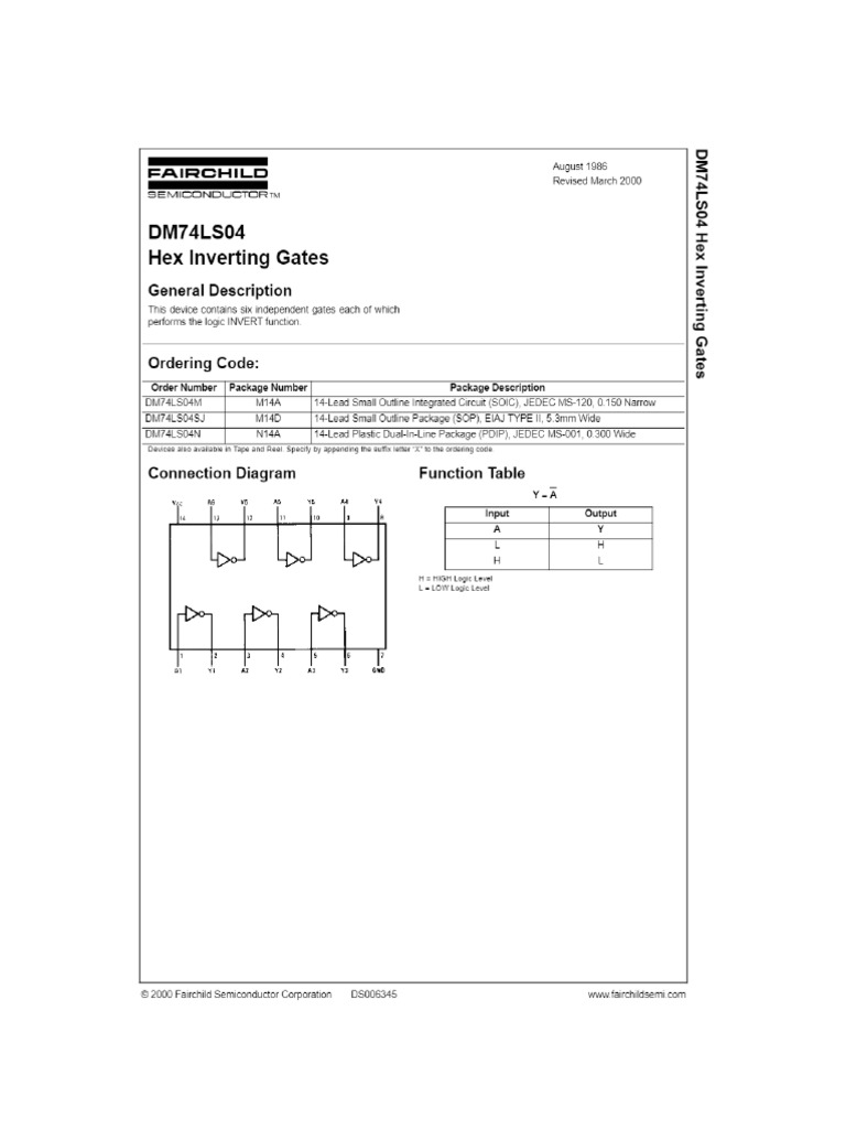 74LS04 pdf, 74LS04 Descripción Electrónicos, 74LS04 Datasheet, 74LS04 view ___ ALLDATASHEET ...