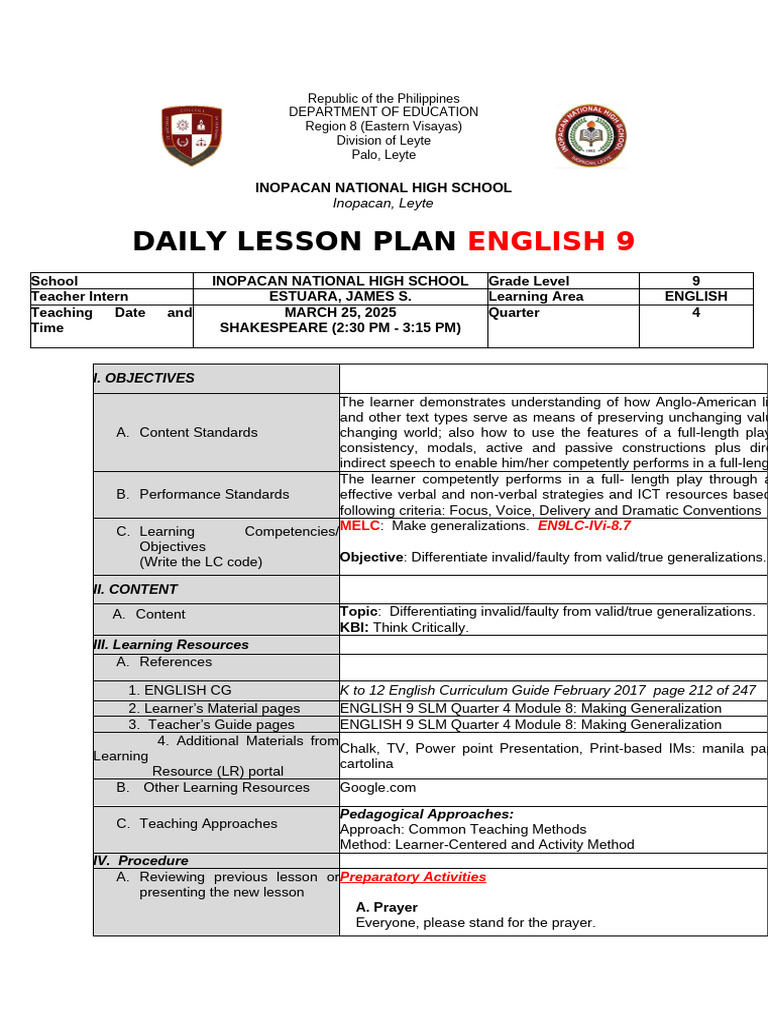Revised English 9 Quarter 4 L P Day 26 Estaura | PDF | Learning | Helen ...