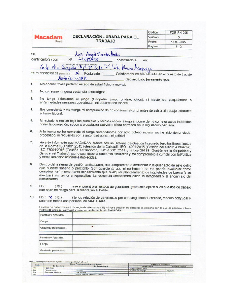 Documentos Ingreso - Luis Santos | PDF