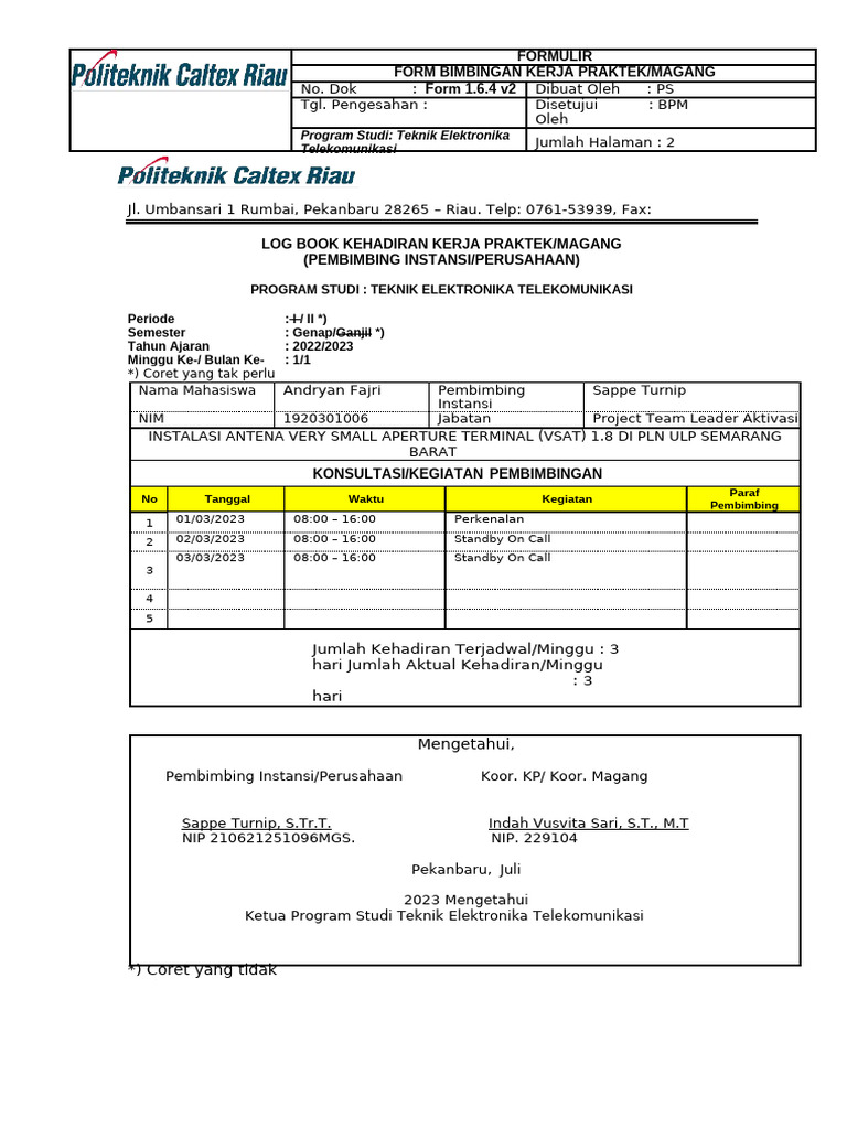 Absen KP - Andryan - PT Indonesia Comnets Plus | PDF