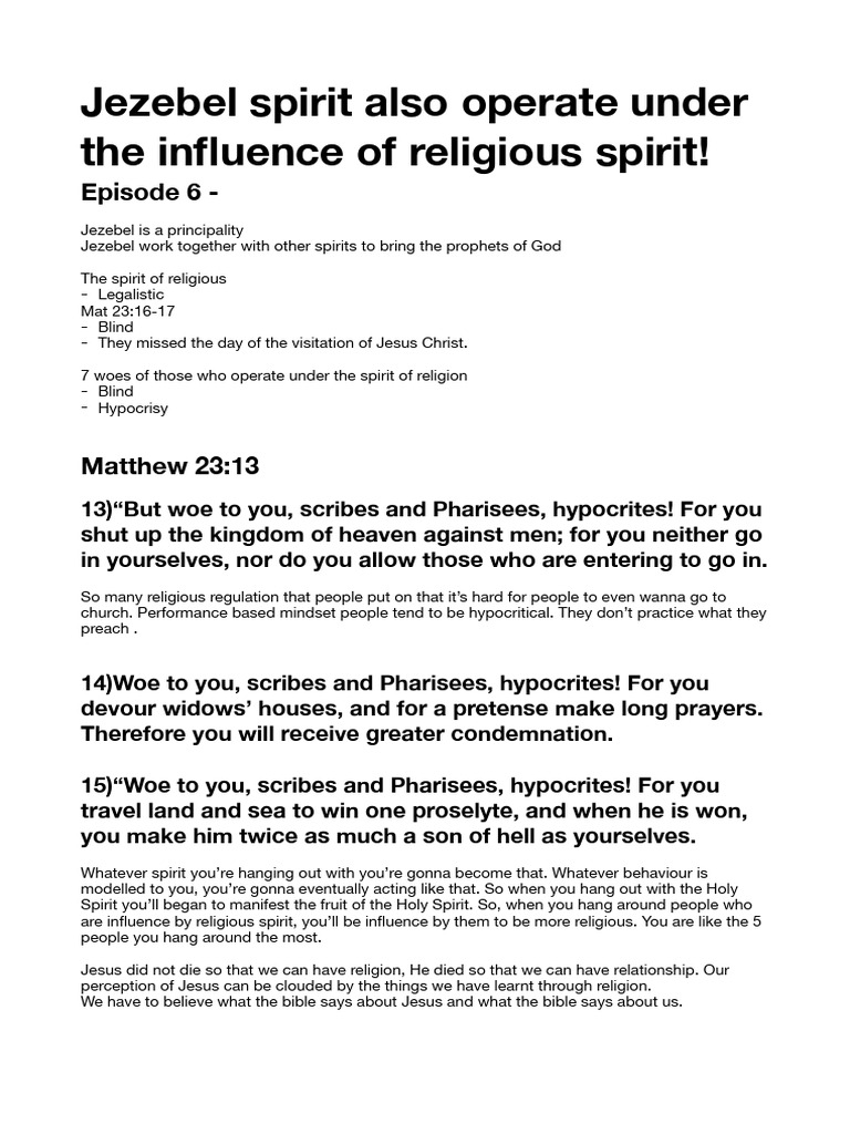 Jezebel Spirit Under The Influence of Religious Spirit Part 2 | PDF ...