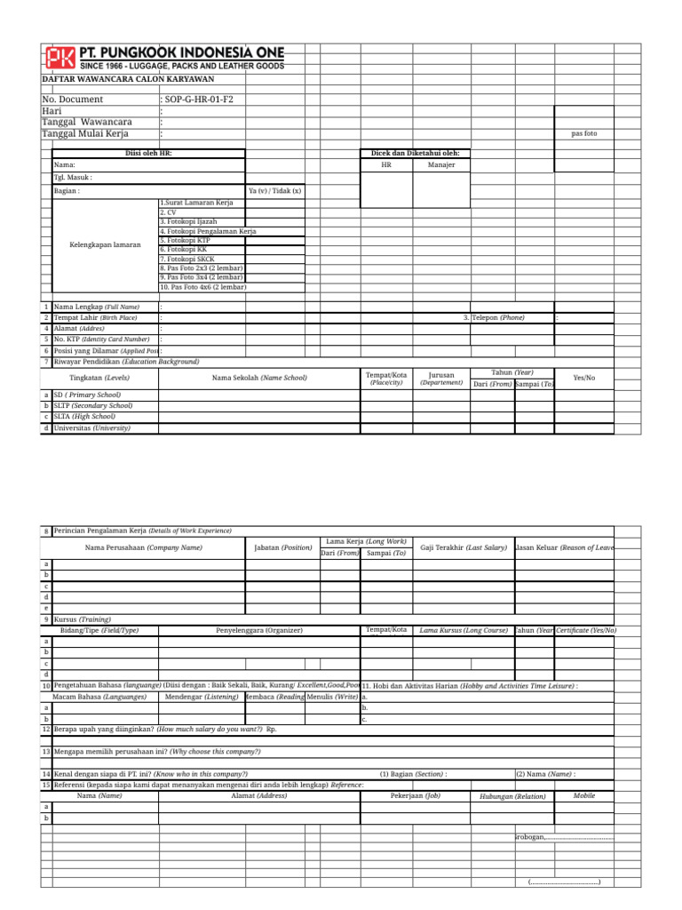 SOP G HR 01 F2 Form Daftar Wawancara Calon Karyawan New 140324 | PDF