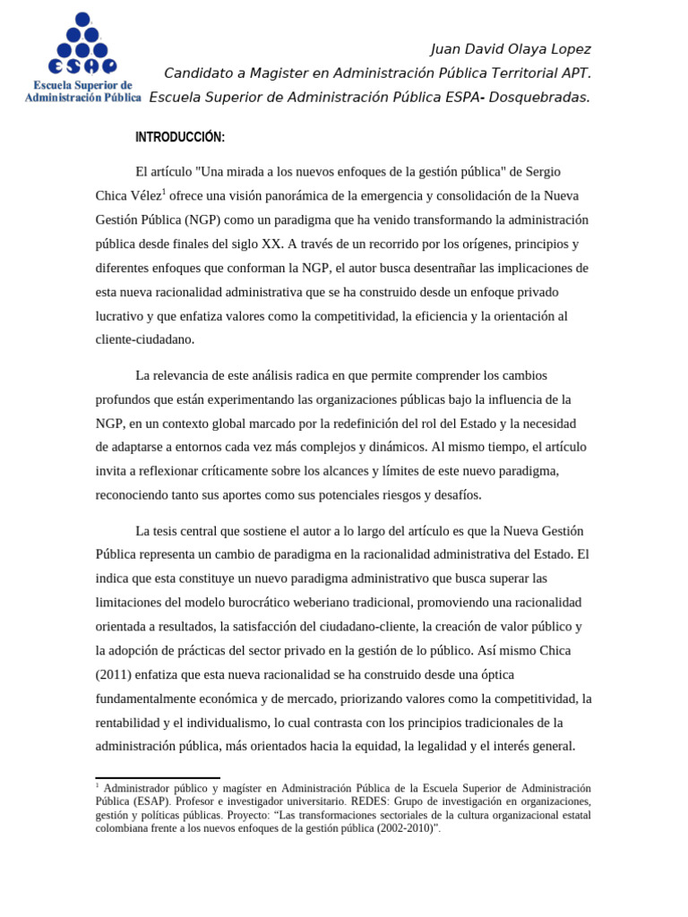 Ensayo NGP- S.Chica | PDF | Administración Pública | Paradigma