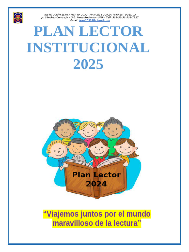 Plan Lector Institucional 2025 I.E. 2032 | PDF | Enseñando | Salón de ...