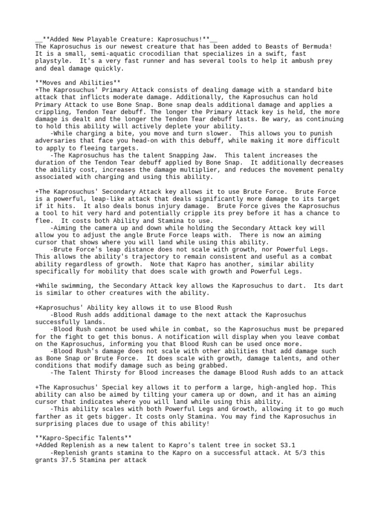 Kaprosuchus Patch Notes | PDF