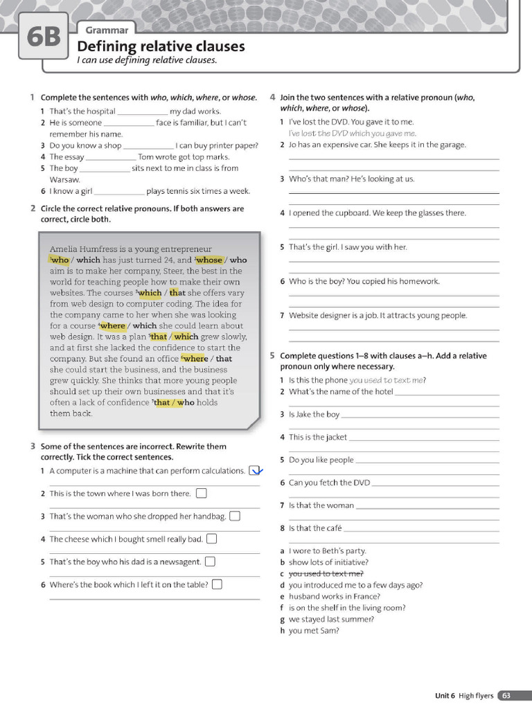 B1.2 Unit6 E-Learn Gram Practice | PDF