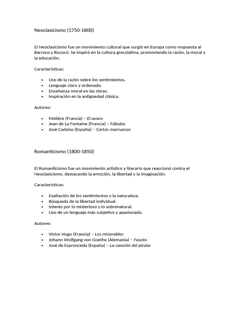 Neoclasicismo y Romanticismo | PDF