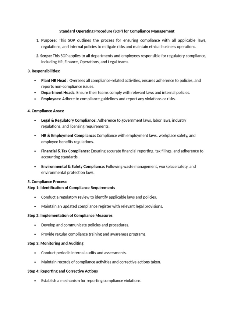 Compliance Management SOP Overview | PDF | Regulatory Compliance | Policy
