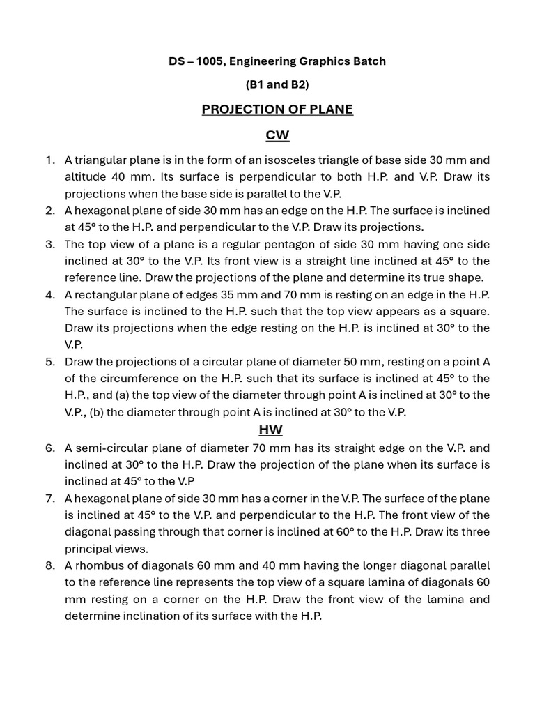 Projections of Various Plane Shapes | PDF