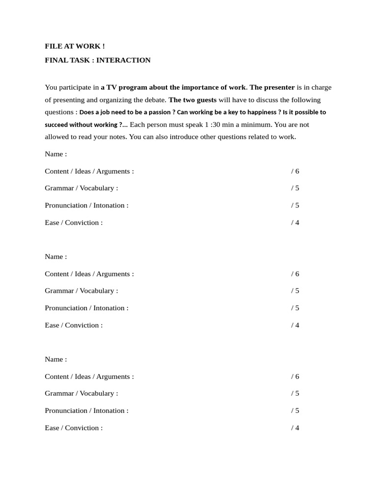 File at Work Final Task Interaction | PDF