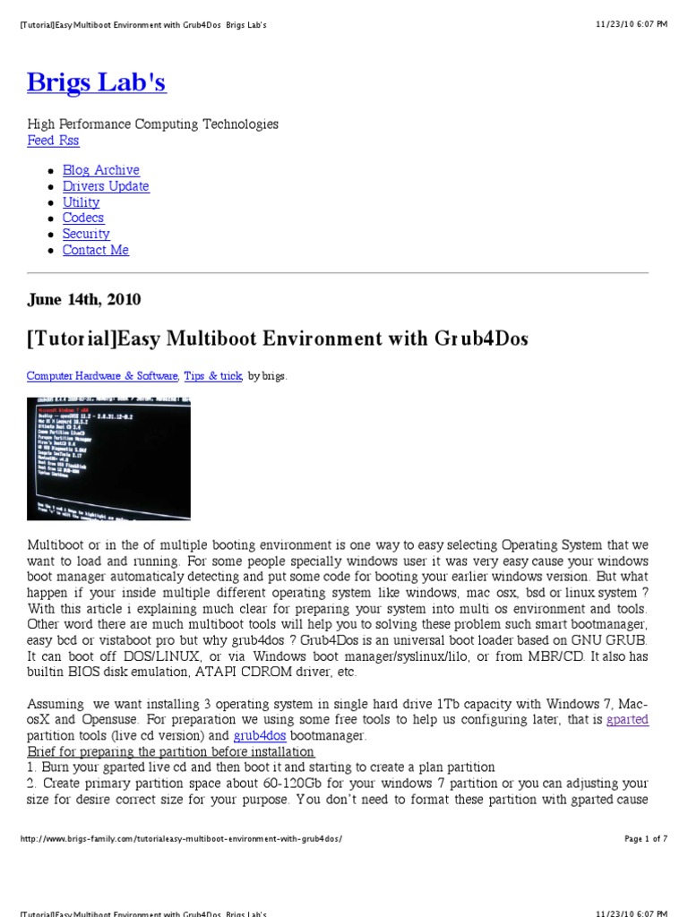 (Tutorial) Easy Multiboot Environment With Grub4Dos Brigs Lab's | PDF | Booting | Ibm Pc Compatibles
