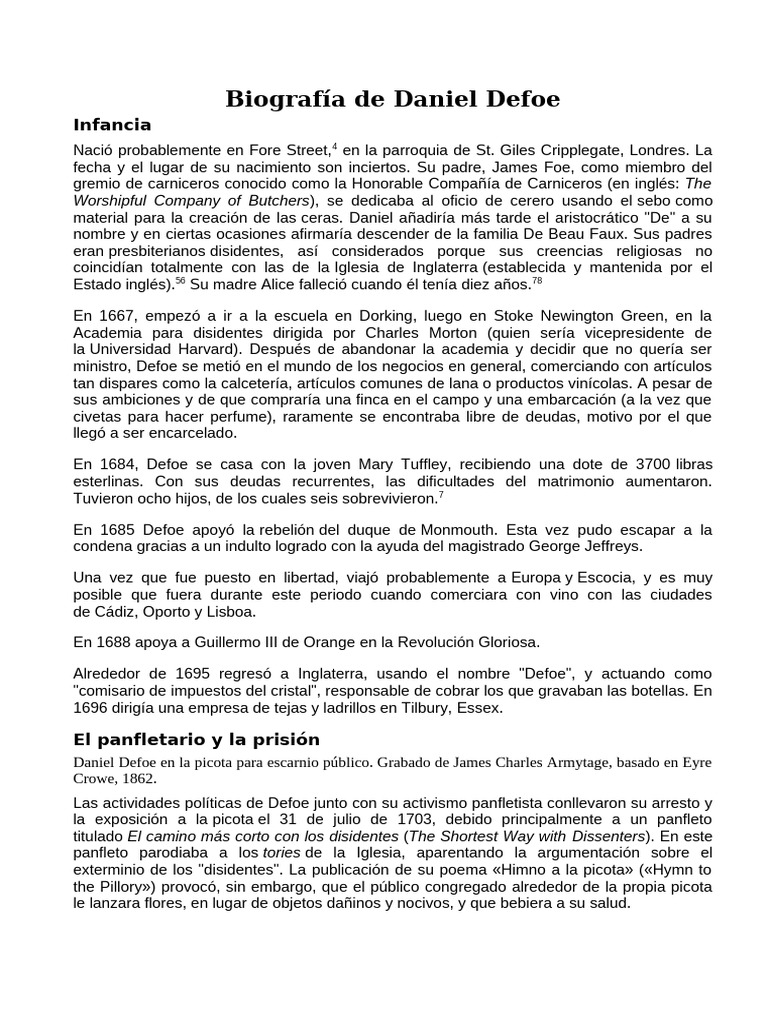 Biografía de Daniel Defoe | PDF | Daniel Defoe