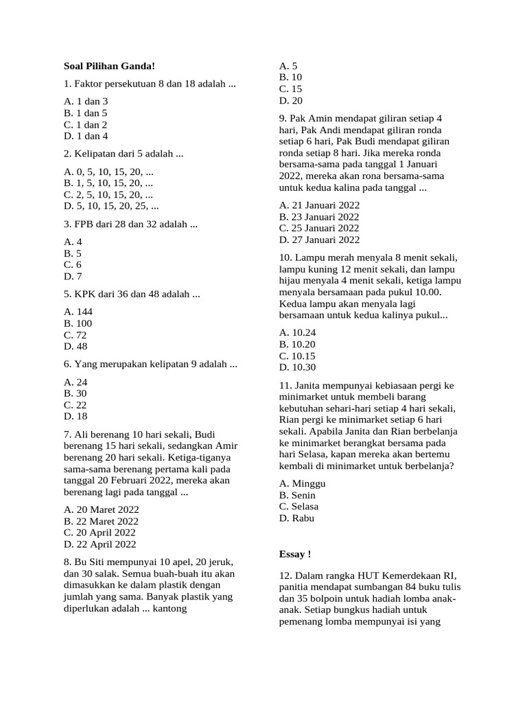 Contoh Pilihan Ganda | PDF