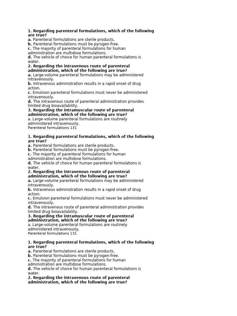 parenteral formulations IMP | PDF | Intravenous Therapy | Bioavailability
