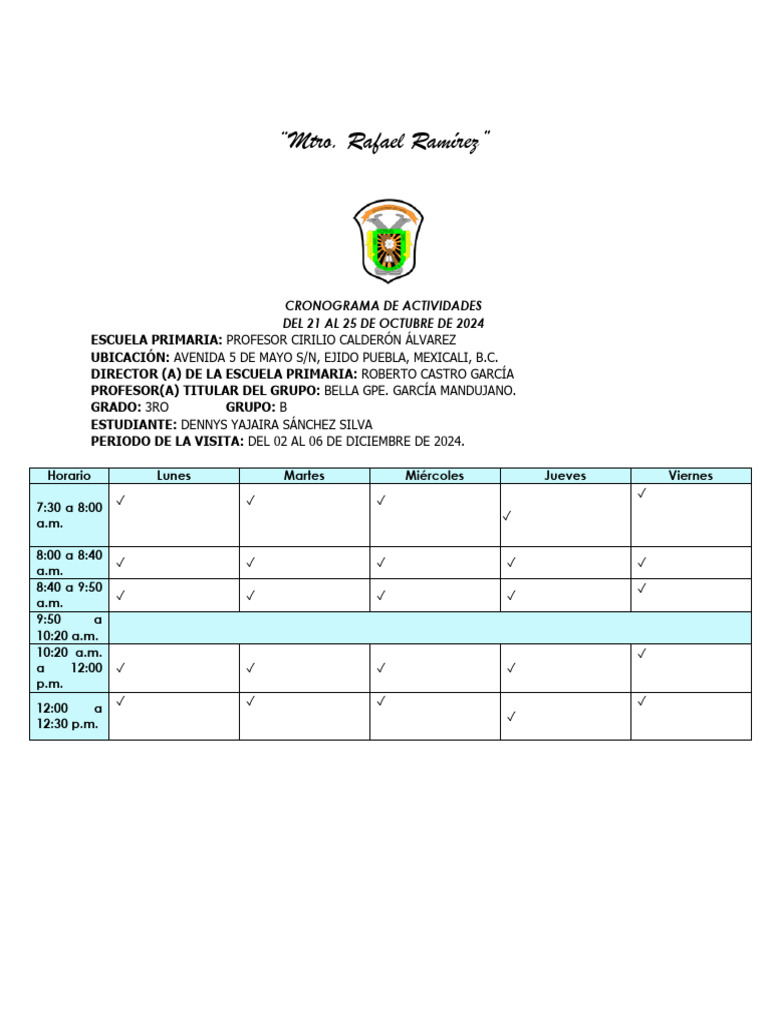 Cronograma Primera Semana | PDF | Etapas educativas | Enseñando