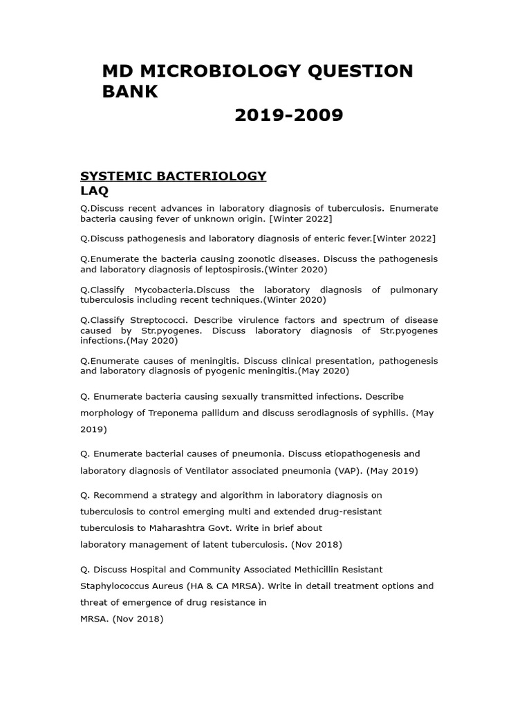 Paper 2 Systemic Bacteriology 2019 - 2009-1 | PDF | Infection | Bacteria