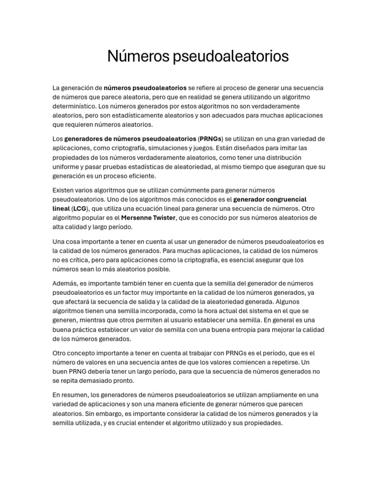 Números Pseudoaleatorios Investigacion | PDF | Aleatoriedad | Algoritmos
