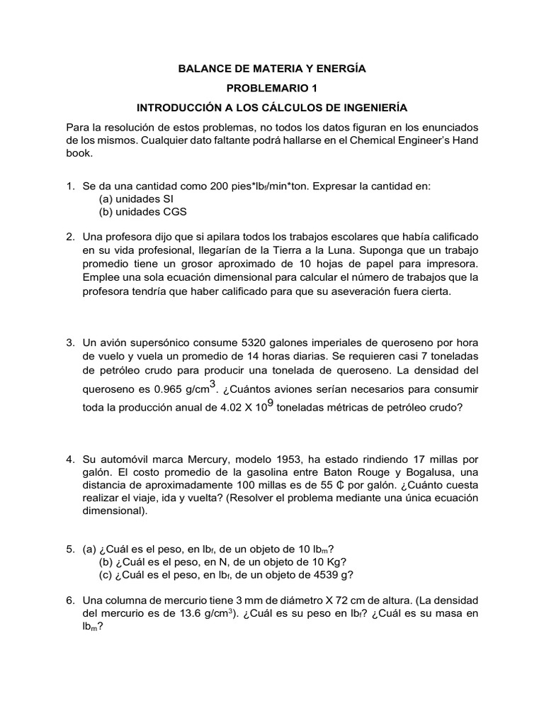 Problemario 1 BME 2025 | PDF | Propano | Densidad