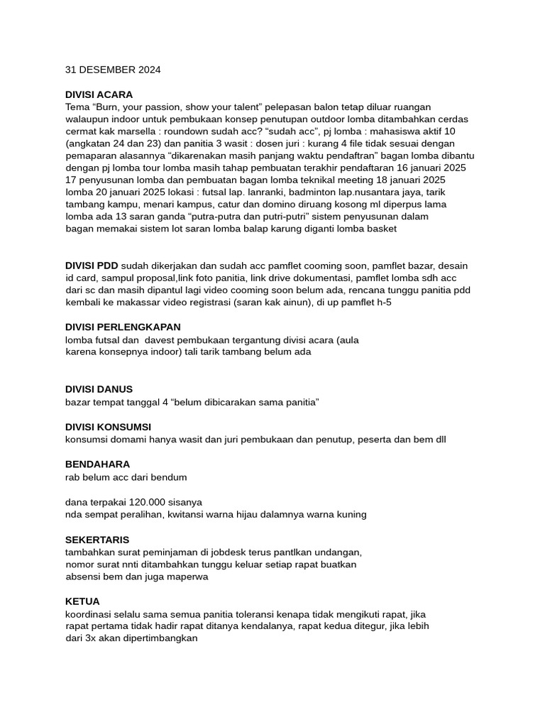 Notulensi Rapat Perkembangan Dan Perdana Posil 2025 | PDF