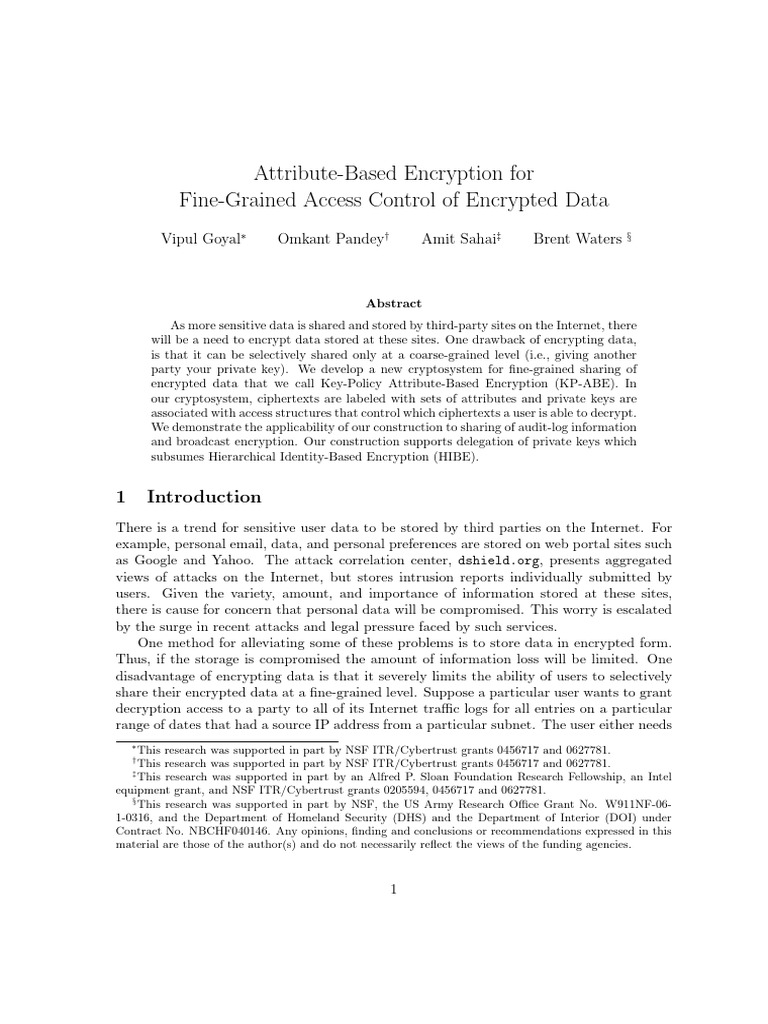 Attribute Based Encryption For Fine Grained Access Control of Encrypted Data | PDF | Encryption ...