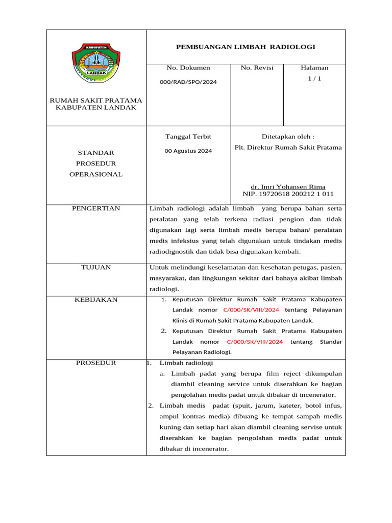 RSP_SPO_AP_117_SPO_Pembuangan Limbah Radiologi | PDF