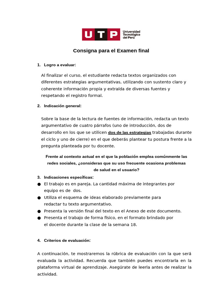 Examen Final: Texto Argumentativo sobre Redes Sociales | PDF ...