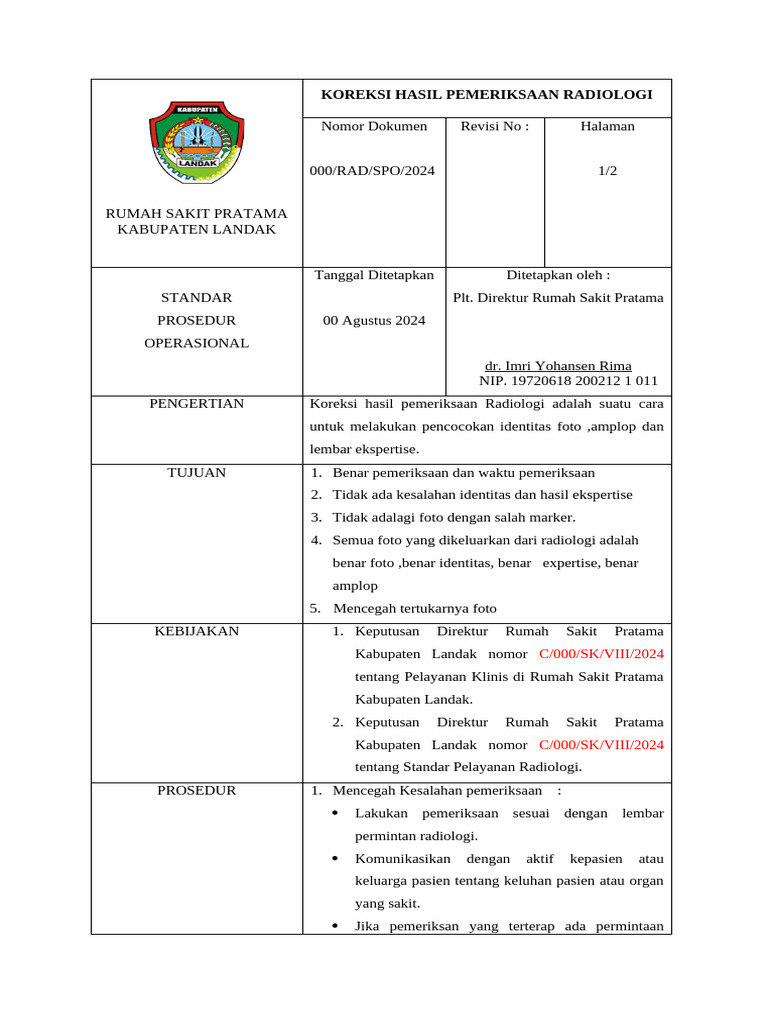RSP - SPO - AP - 100 - SPO - Koreksi Pemeriksaan Hasil Radiologi | PDF