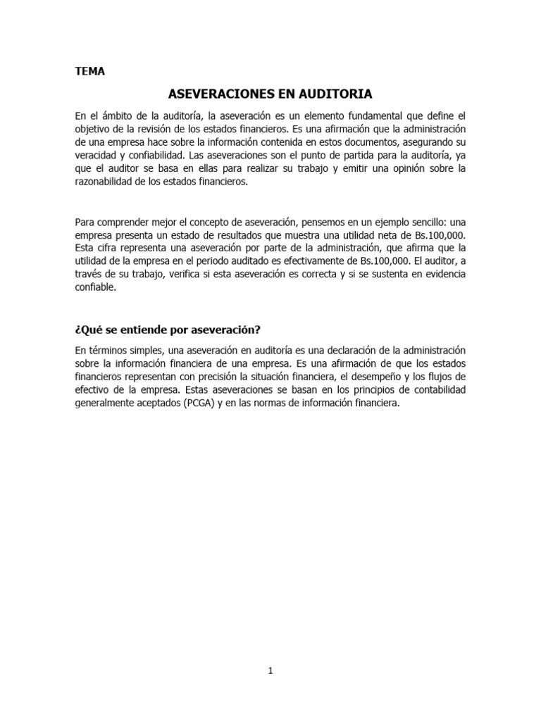 Aseveraciones en Auditoría: Definición y Tipos | PDF | Auditoría ...