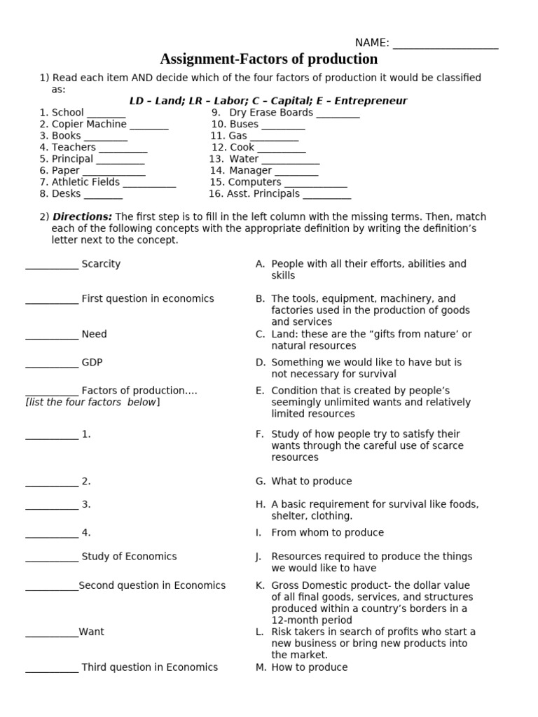#Assignment 1-Factors of Production | PDF | Factors Of Production ...
