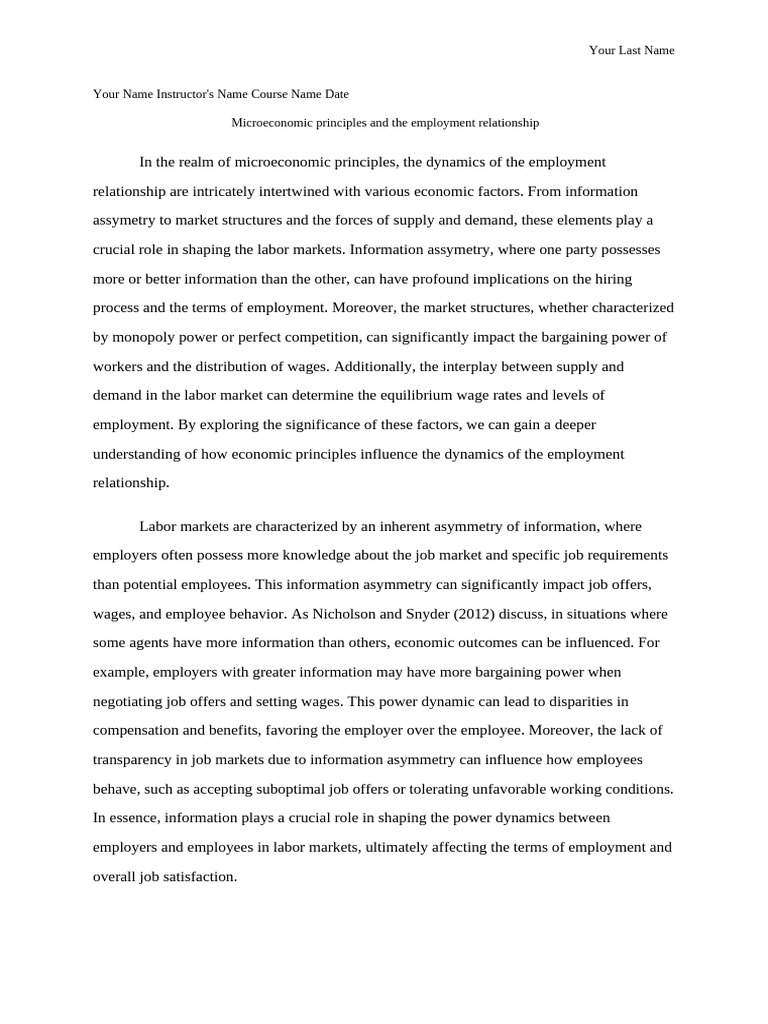 Microeconomic Principles and The Employment Relationship | PDF | Employment | Labour Economics
