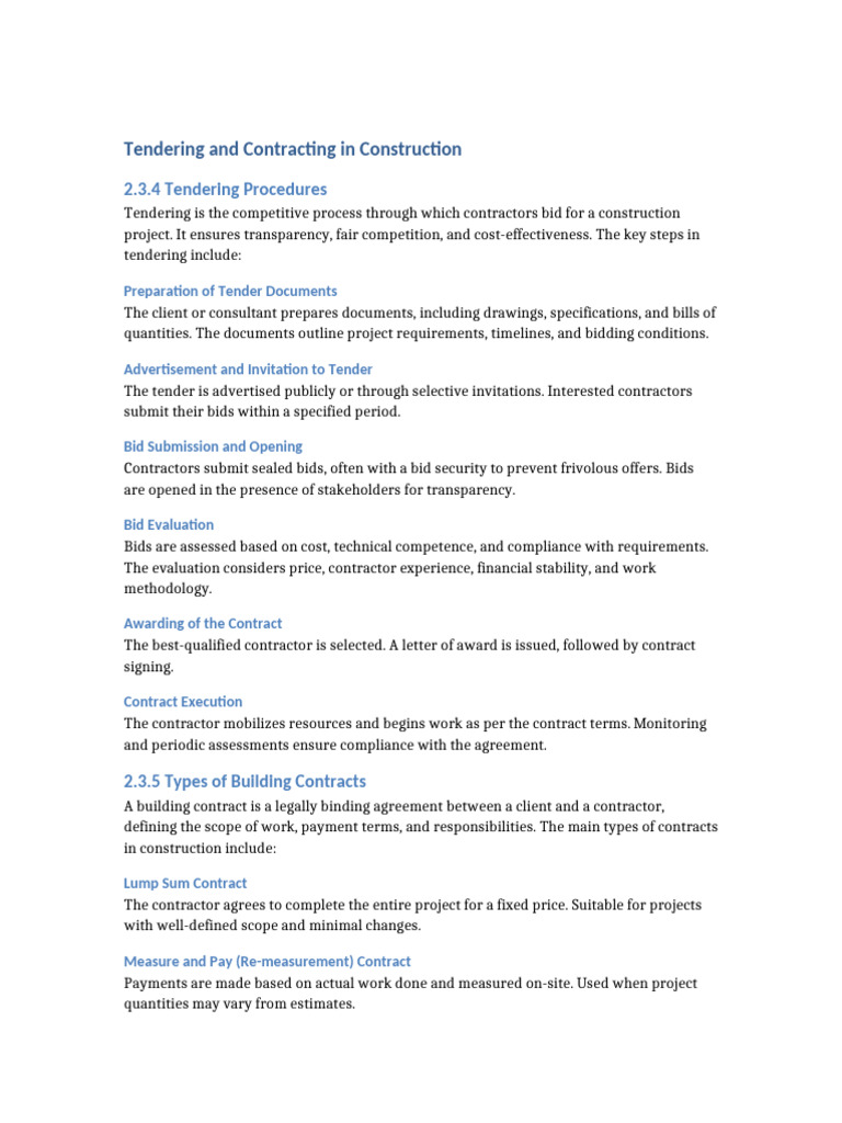 Tendering Procedures in Construction | PDF | General Contractor | Business