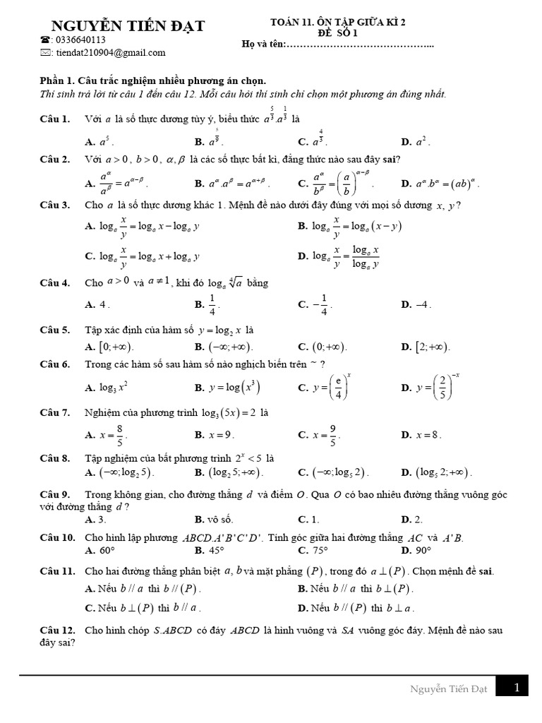 (11T) GK2 - Đề 1 | PDF