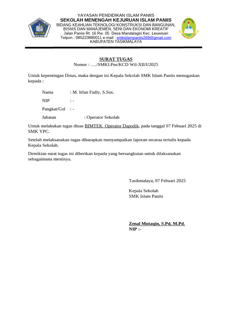 Surat Tugas Pak Irfan | PDF