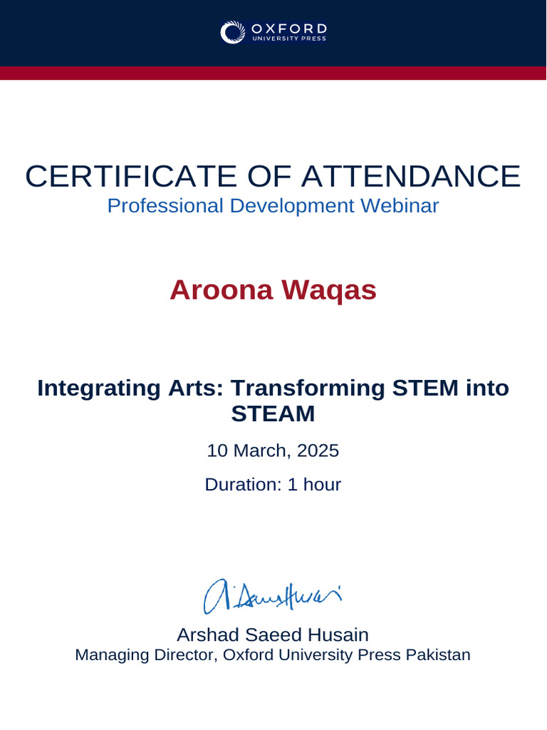 STEAM Integration Webinar Certificate | PDF