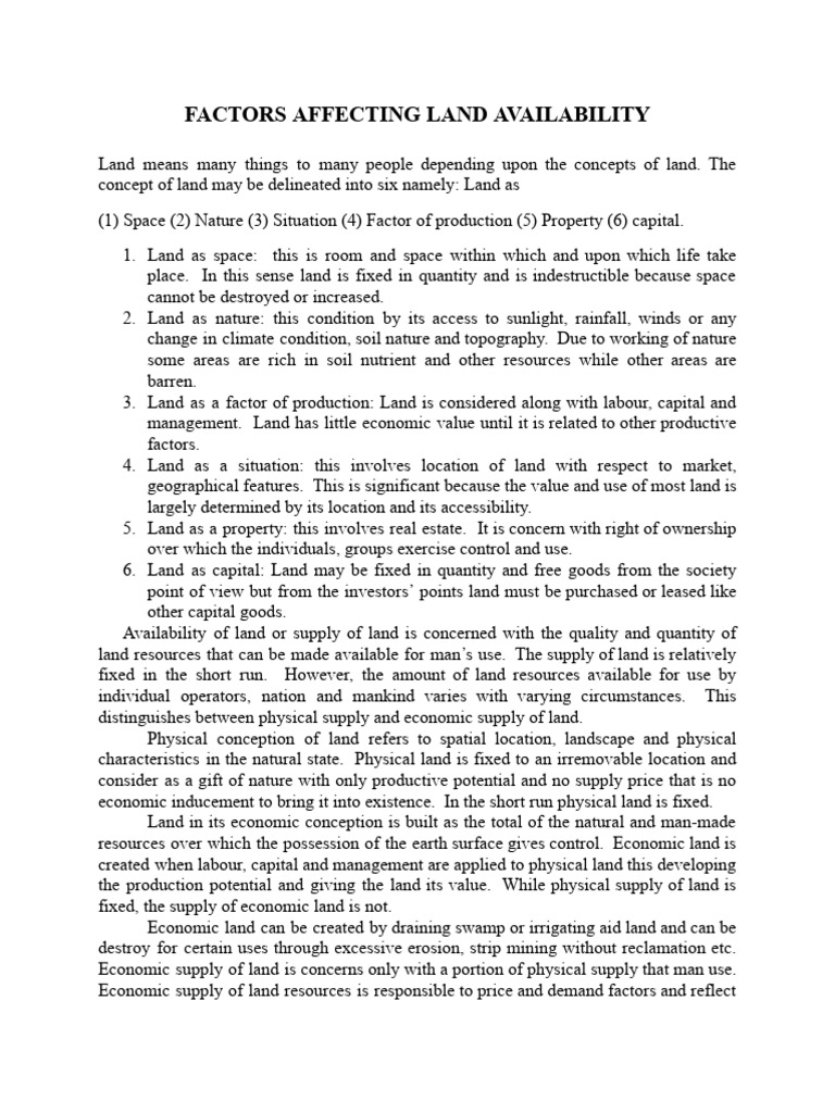 Seg 002 Factors Affecting Land Availability | PDF | Agriculture | Soil