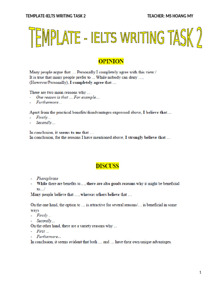 IELTS Writing Task 2 Template Guide | PDF