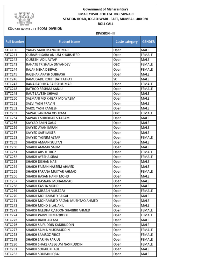 2023-2024 - Ty Bcom Div - III | PDF