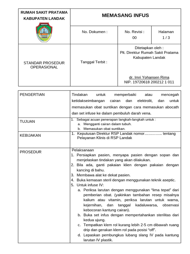 SPO PEMASANGAN INFUS | PDF