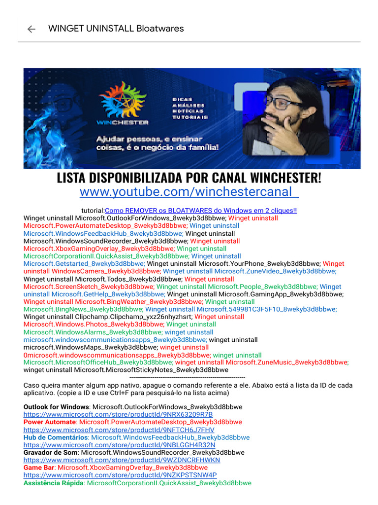 WINGET UNINSTALL Bloatwares | PDF | Computing Platforms | Windows Phone