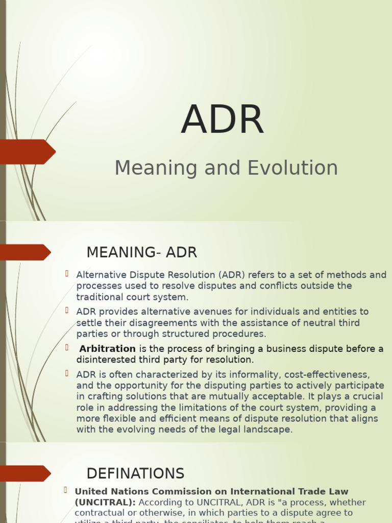 ADR Meaning & Evolution | PDF | Alternative Dispute Resolution | Mediation