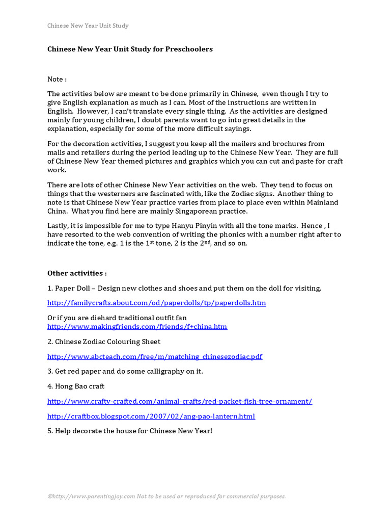 Preschool Chinese New Year Activities | PDF