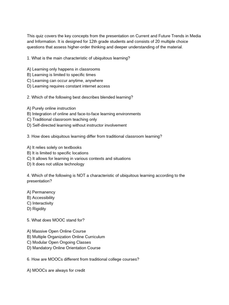 G12 - Current and Future Trends in Media and Information Quiz | PDF ...