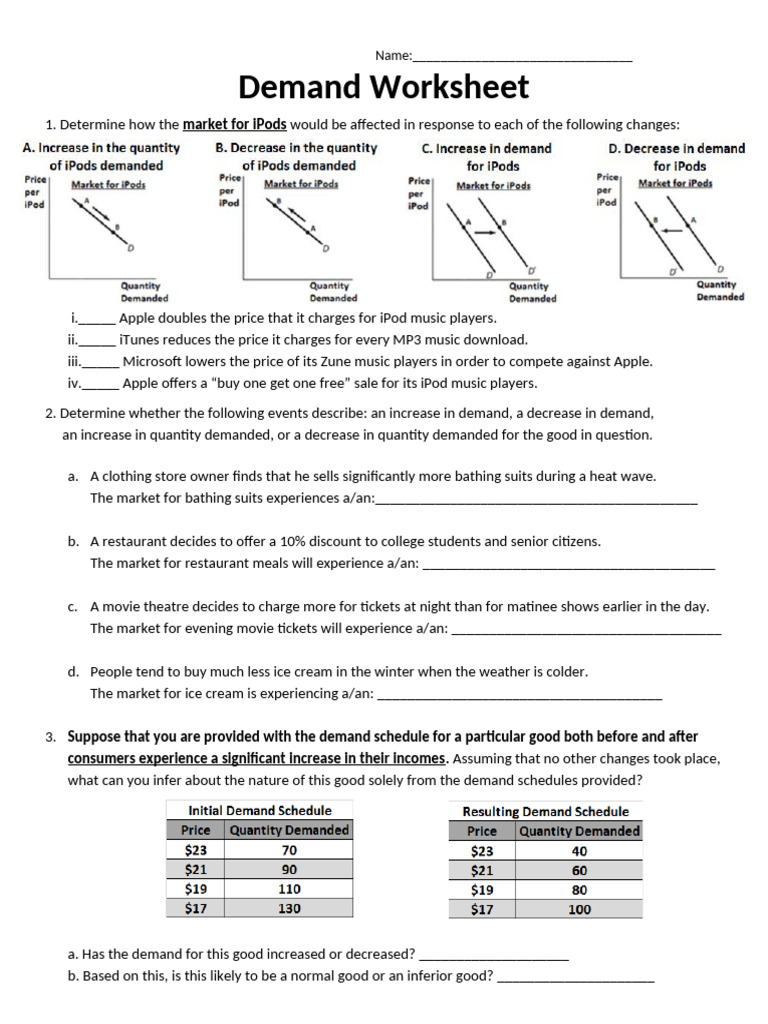 #Worksheet-Demand Shifters-Answers | PDF | Demand | I Pod