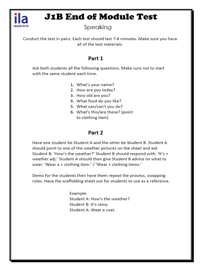 J1B Speaking Test Guidelines | PDF